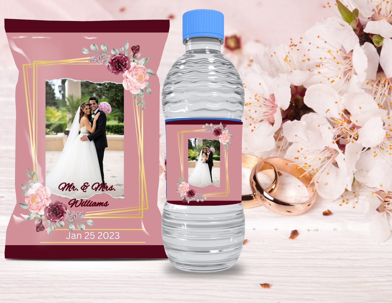 Wedding Chip Bags Editable Template Maroon Pink - Etsy
