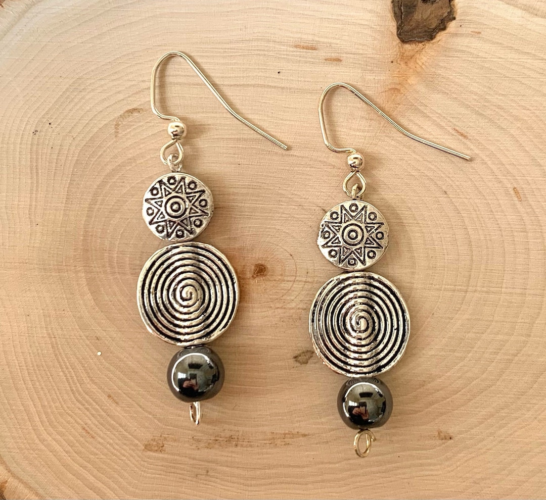 Silver Boho Earrings, Rustic Silver and Titanium Earrings, Small Dangle ...