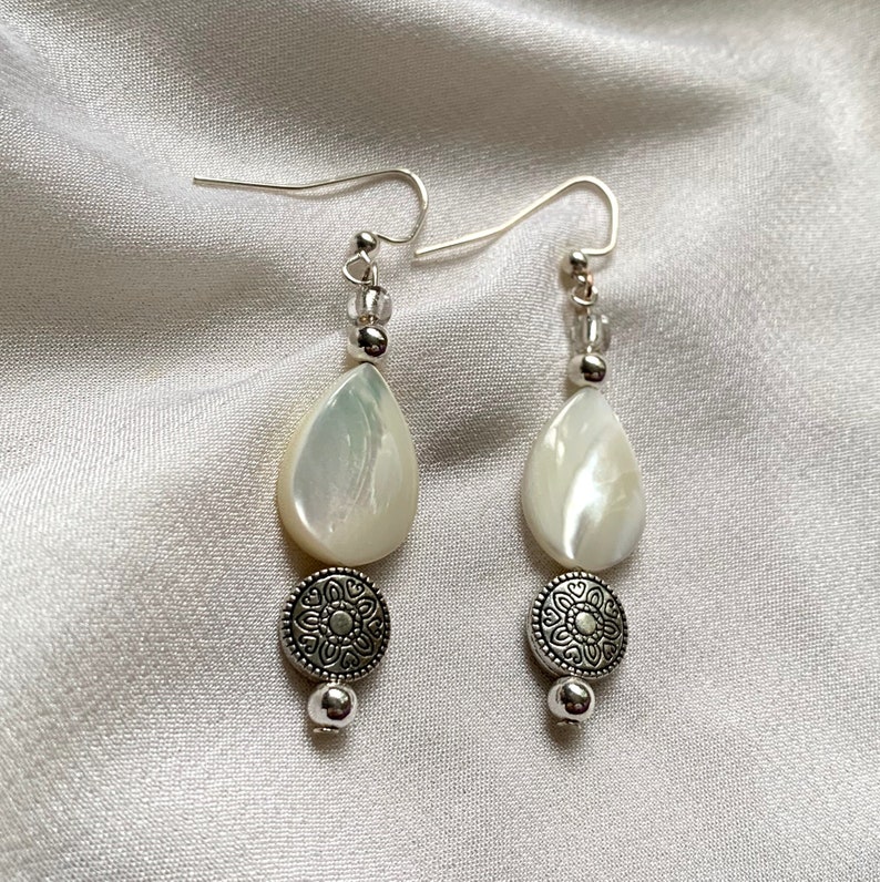 Bohemian White Teardrop Shape Sea Shell Earrings, Handmade Jewelry ...