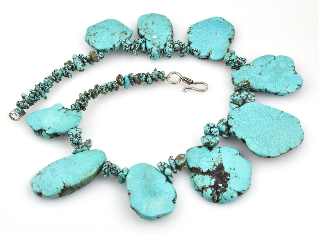Ready to Wear Turquoise Flat Slab and Chips Necklace, Turquoise ...