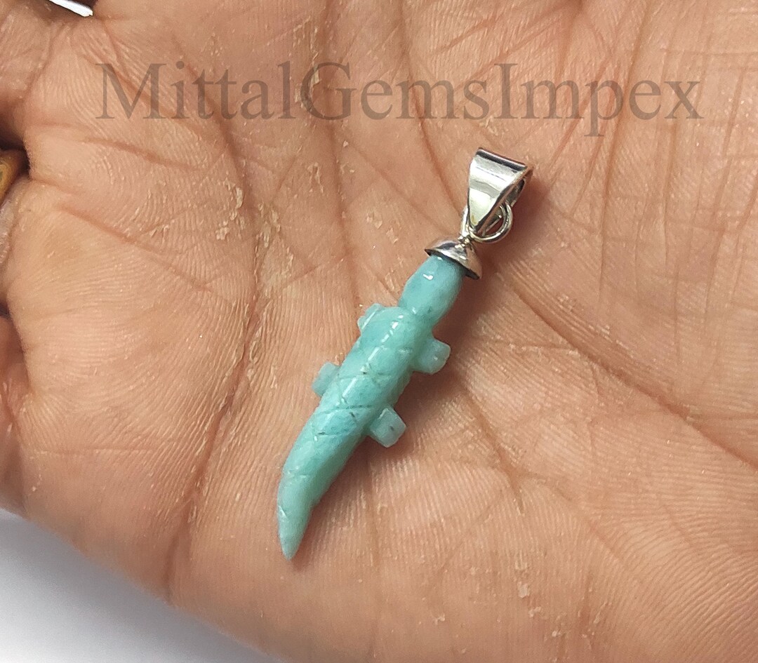 LARIMAR PENDANT Amazing Genuine Hand Carved Larimar Stone Lizard Shape ...
