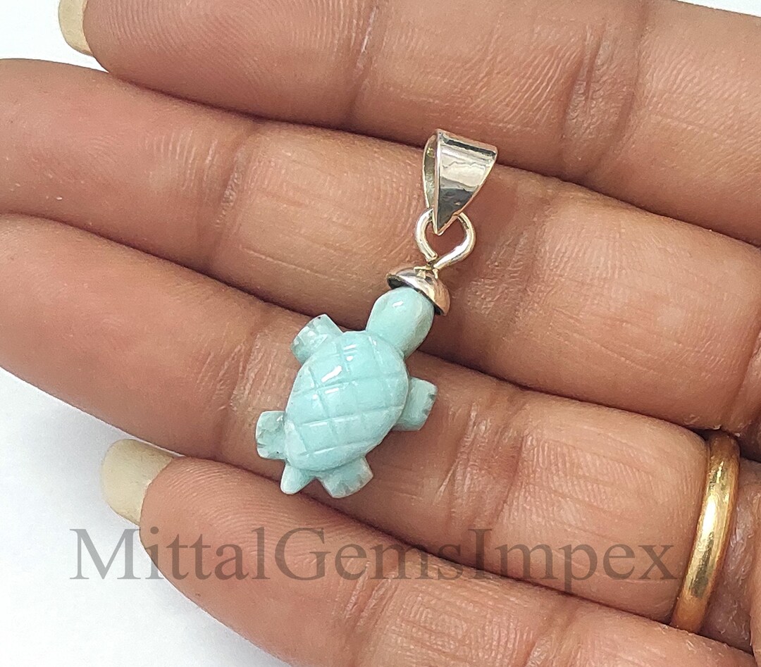 LARIMAR Amazing Genuine Hand Carved Larimar Stone Turtle Shape Pendant ...