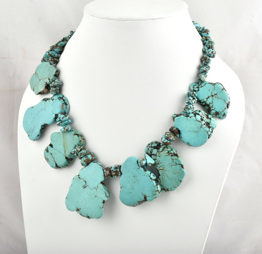 Ready to Wear Turquoise Flat Slab and Chips Necklace, Turquoise ...
