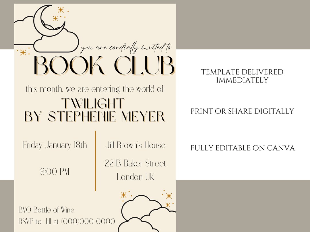 Book Club Invite Template- Fantasy Theme - Etsy