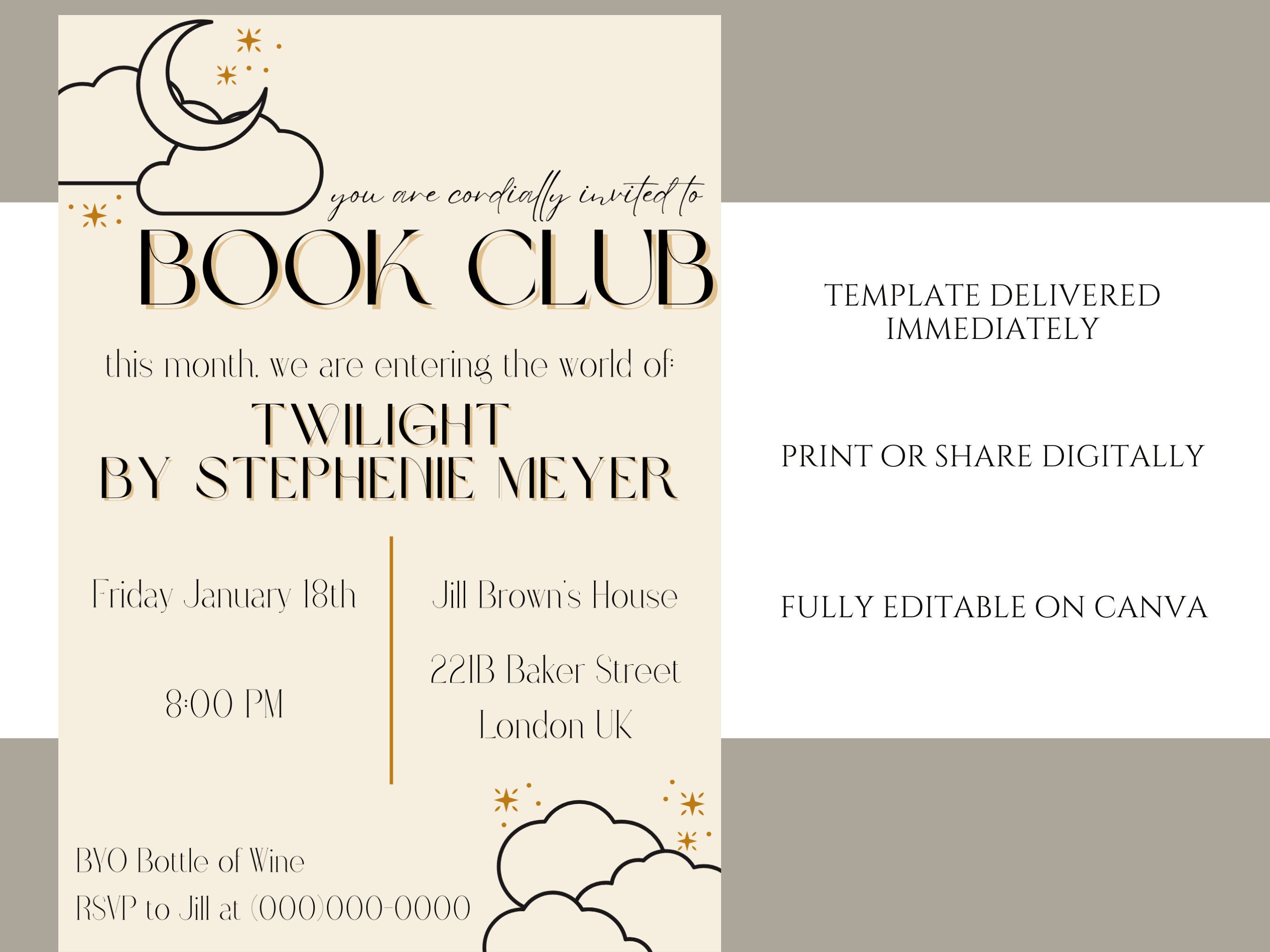 Book Club Invite Template- Fantasy Theme - Etsy