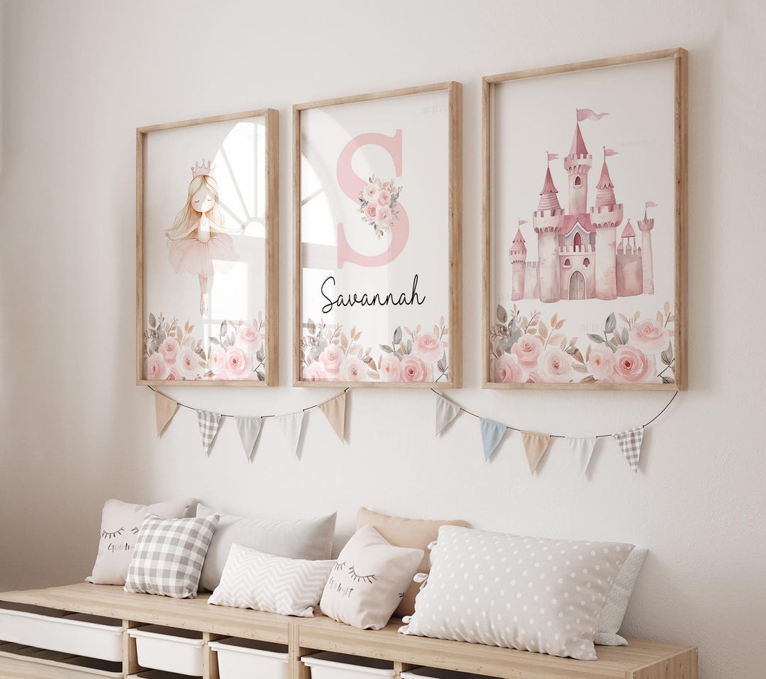 Personalised Princess Wall Art for Girls – Pink Castle Print With Name ...
