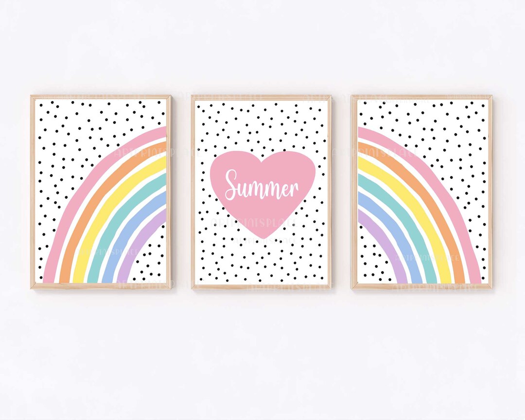 Bright Colourful Girls Bedroom Prints, Set of 3, Bright Rainbow Wall ...