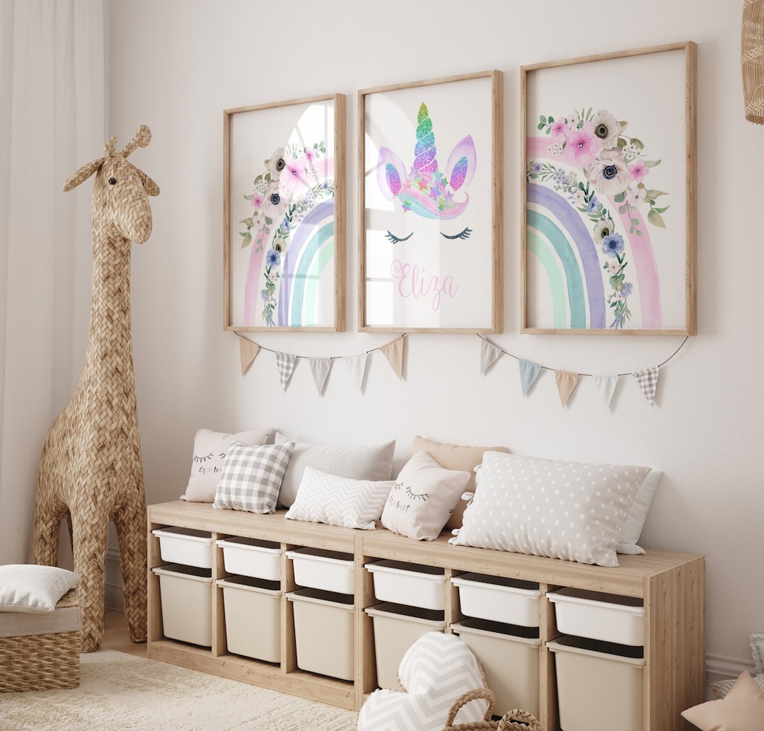 Girls Unicorn Prints, Unicorn Poster Set, Girls Bedroom Wall Art ...