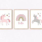Girls Unicorn Prints, Rainbow Decor, Unicorn Wall Art, Pink Prints for ...