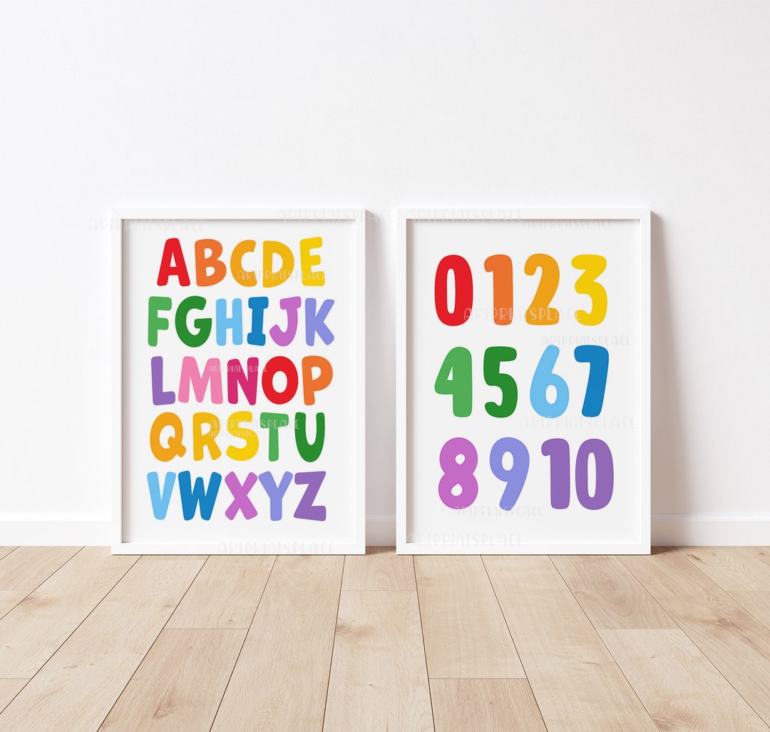 Alphabet and Numbers Prints, Educational Kids Posters, Bright ...