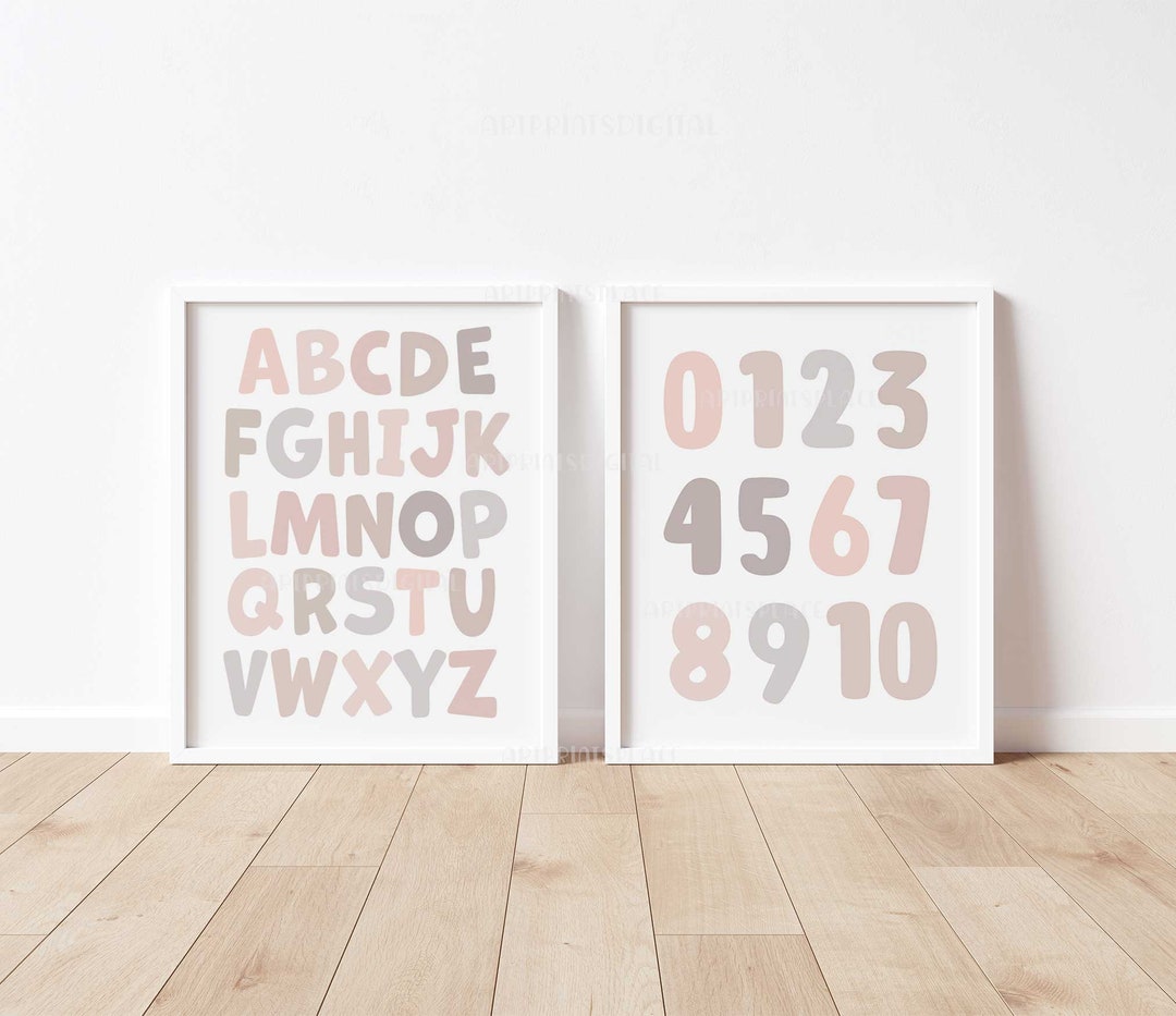 Boho Alphabet Print, Numbers Poster, Educational, Girls, Toddler, Pink ...