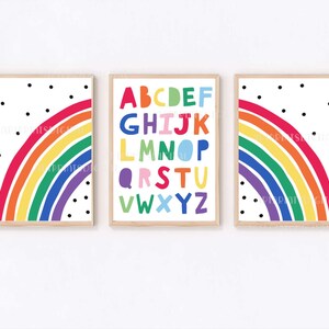 Playroom Prints, Alphabet Poster, Set of 3 Prints, Girls Playroom ...