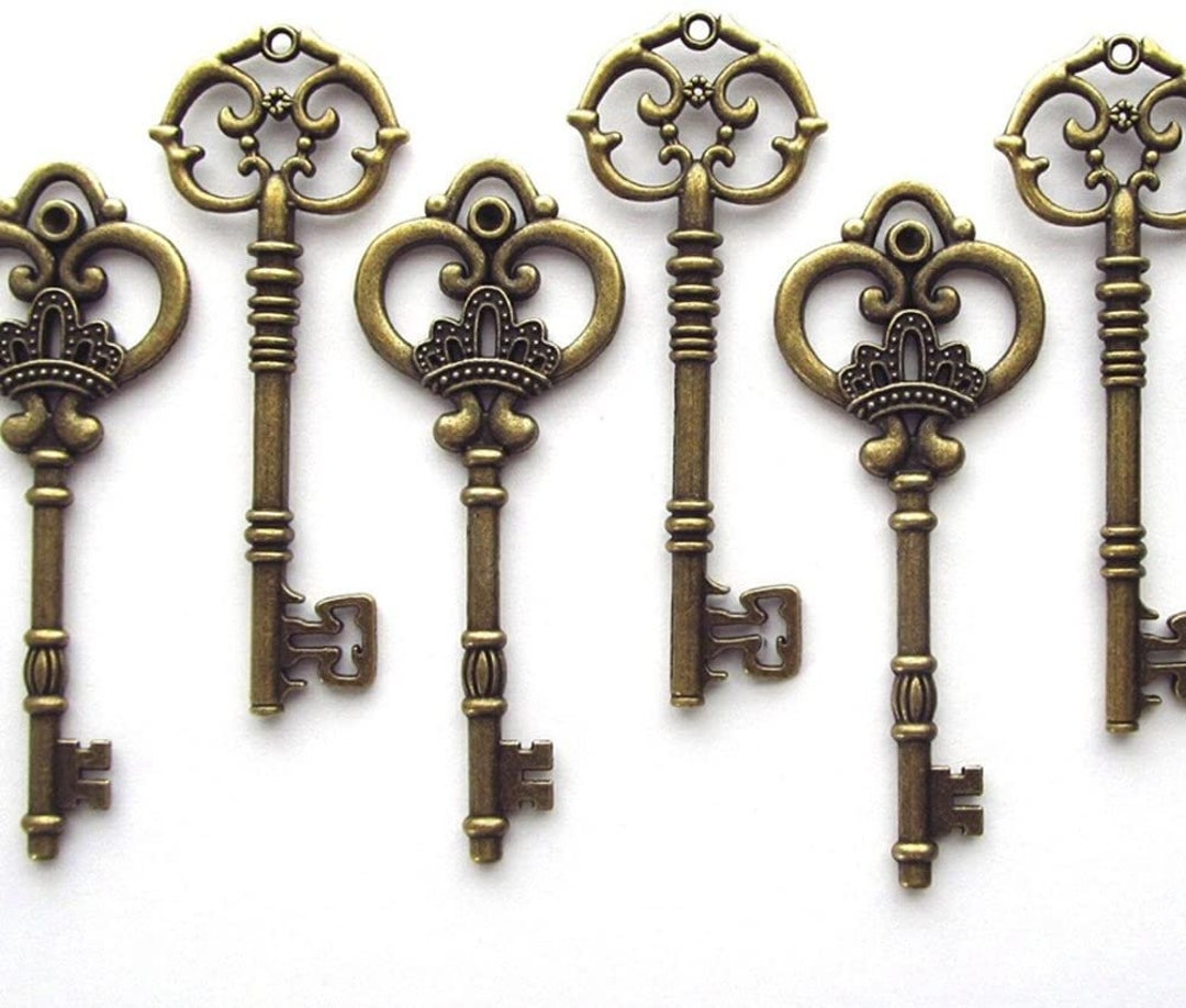 Extra Large Antique Bronze Finish Skeleton Keys Rustic Key for Wedding ...