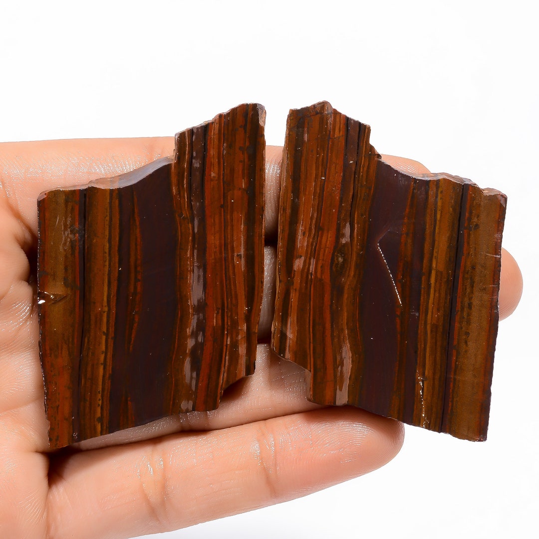 Iron Tiger Eye Gemstone Slices: Jewelry Making (2 Pcs, 255.5 Ct, 48X35 ...