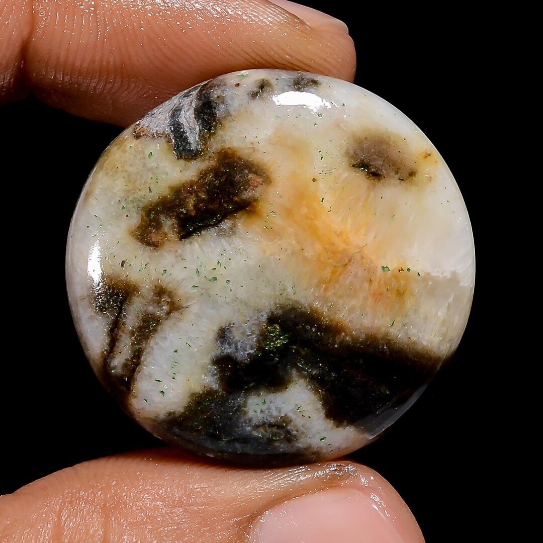 100% Natural Tiger Dendritic Agate Gemstone Round Shape Cabochon Loose ...