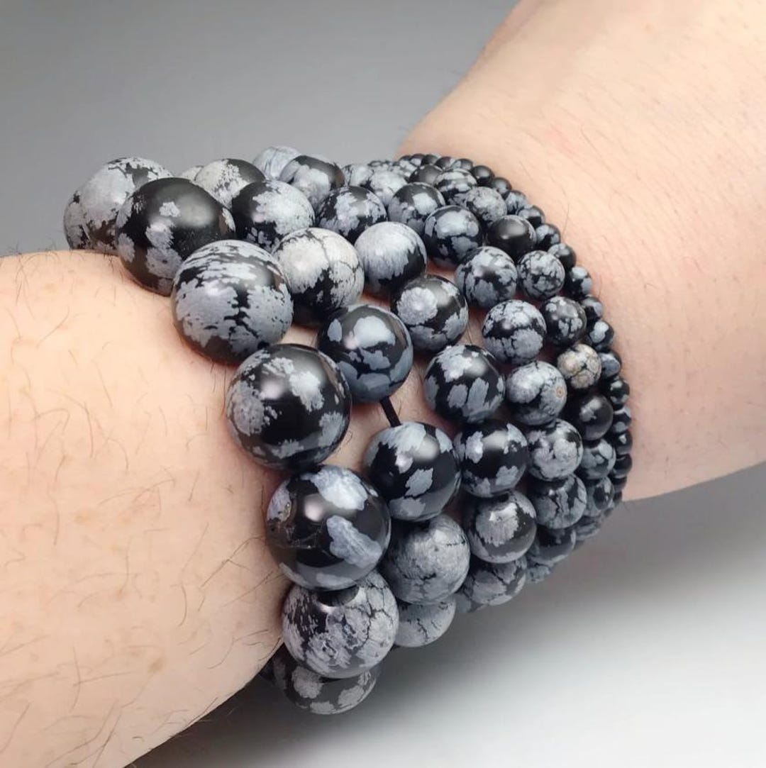 Snowflake Jasper Bracelet: Black Gemstone Stretch Bracelet - Etsy