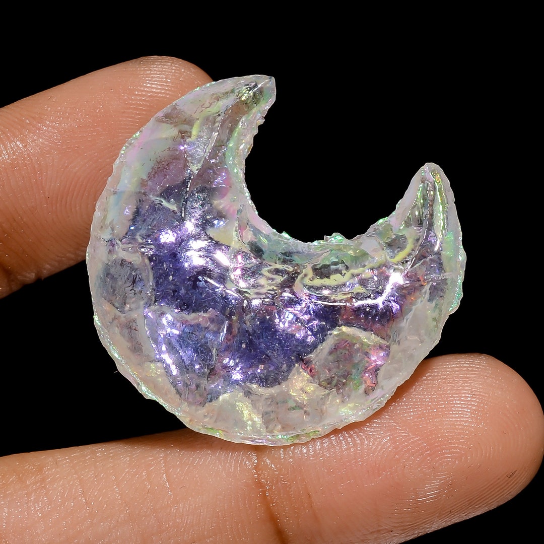 Titanium Coated Opalite Crescent Moon Cabochon: Jewelry Making ...