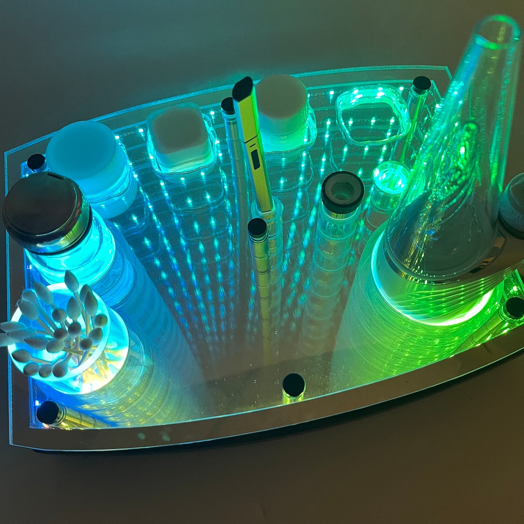 Puffco Infinity Tray With RGB LED Lights in a Mirrored Top and Hardwood ...
