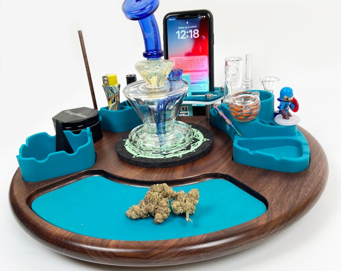 Large Lazy Susan Smoke Session Organizer Rolling Tray Dab Station With ...