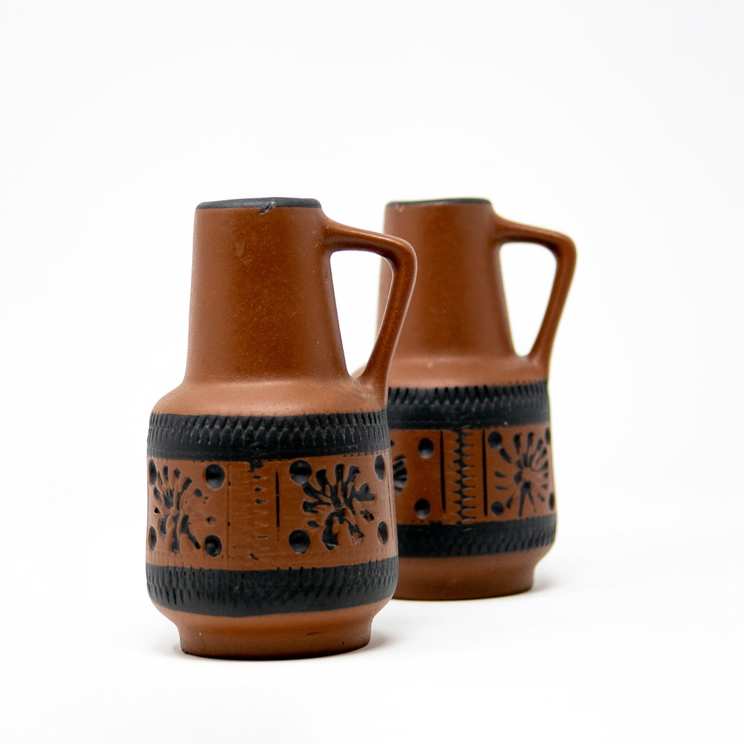 Sawa Vase I Flower Vase With Notch Cut Decor I 50s I Brown I - Etsy