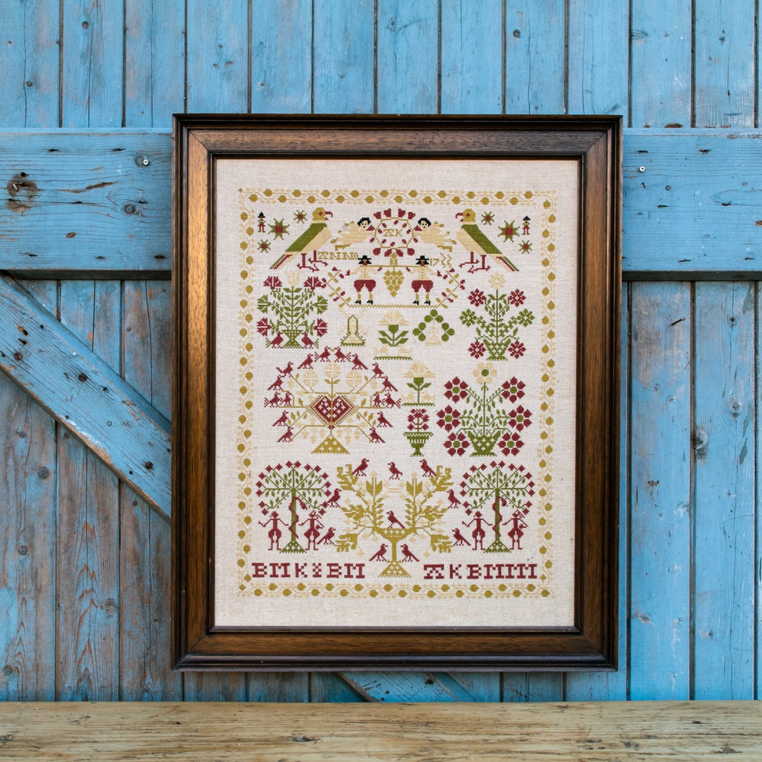 Old Embroidered Pattern Cloth, Real Handmade in a Wooden Frame - Etsy UK