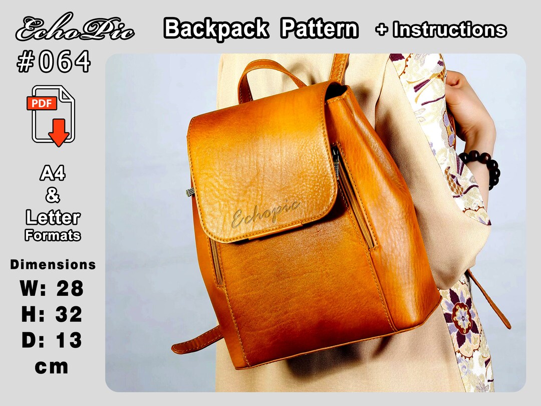 Leather Backpack Pattern 064 - Letter & A4 (pdf) + Instructions - Bag ...