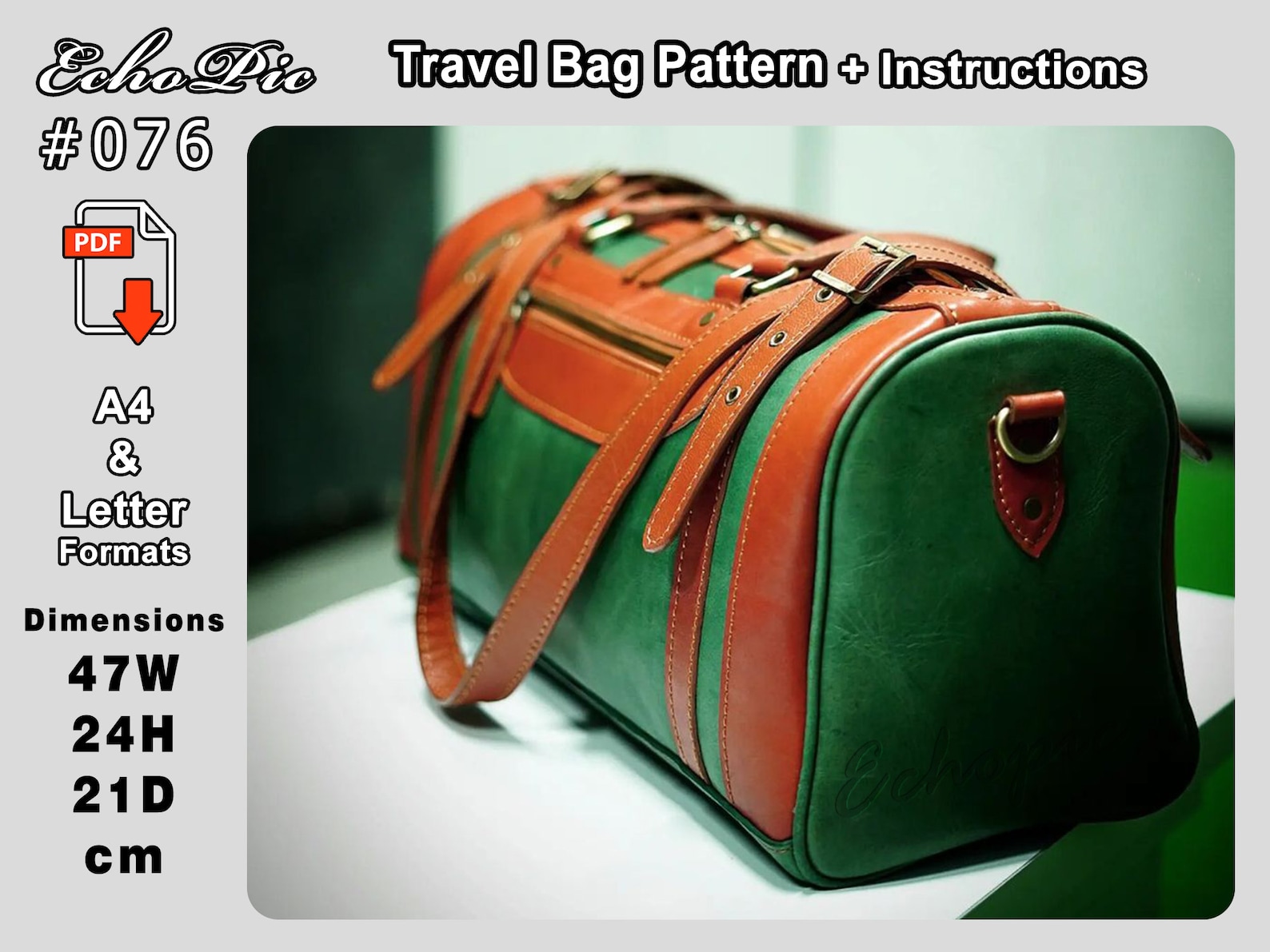 Travel Bag Pattern 076 - Letter & A4 (pdf) + Instructions - Duffel Bag ...