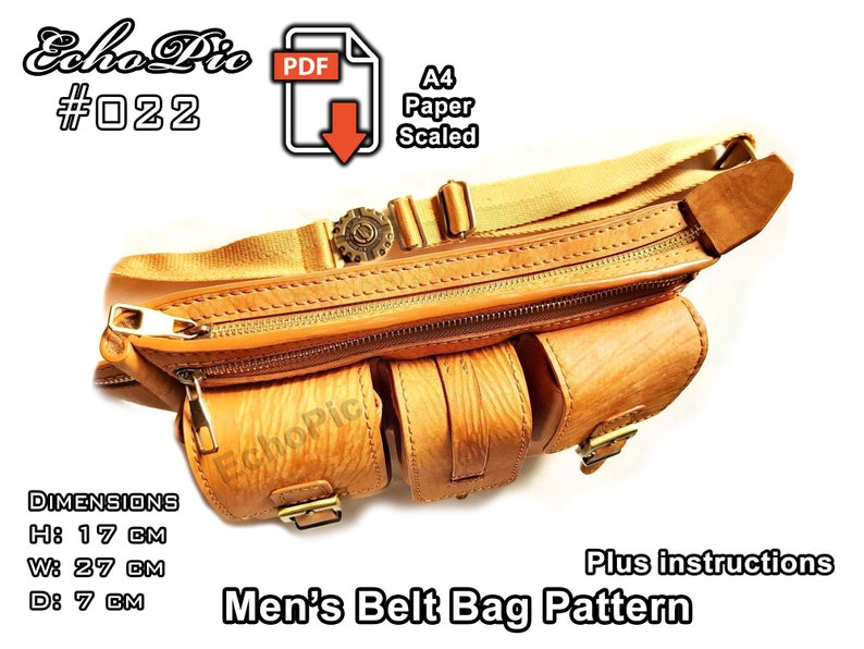 Leather Belt Bag Template - Printable Scaled Files (pdf) - Bag Pattern ...