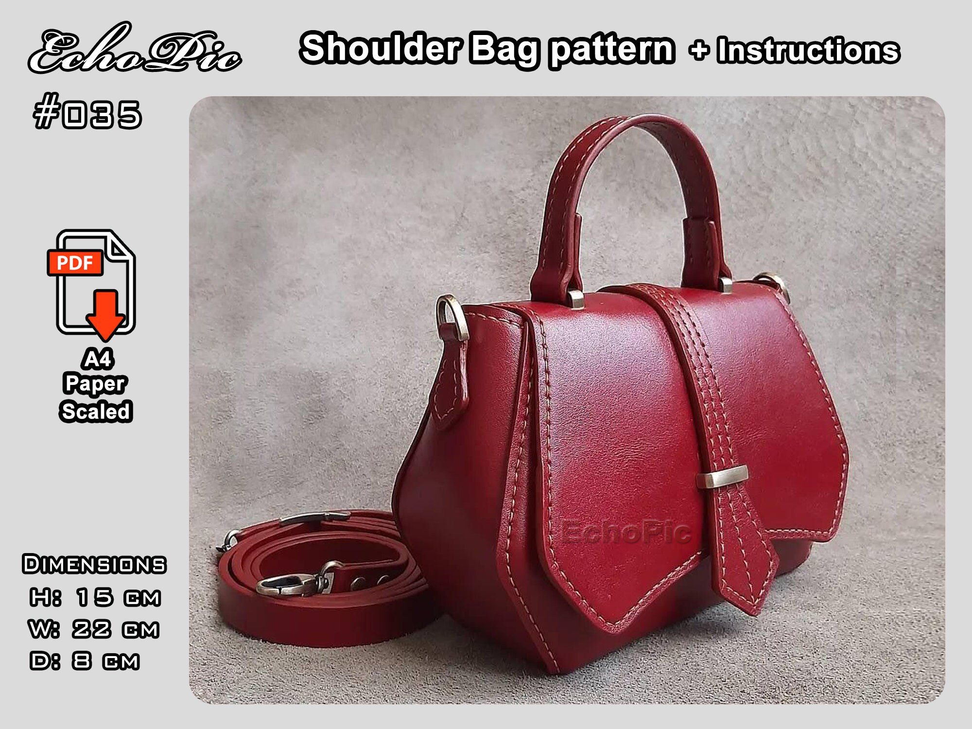 Leather Shoulder Bag Template - Printable Scaled Files (pdf) - Bag ...