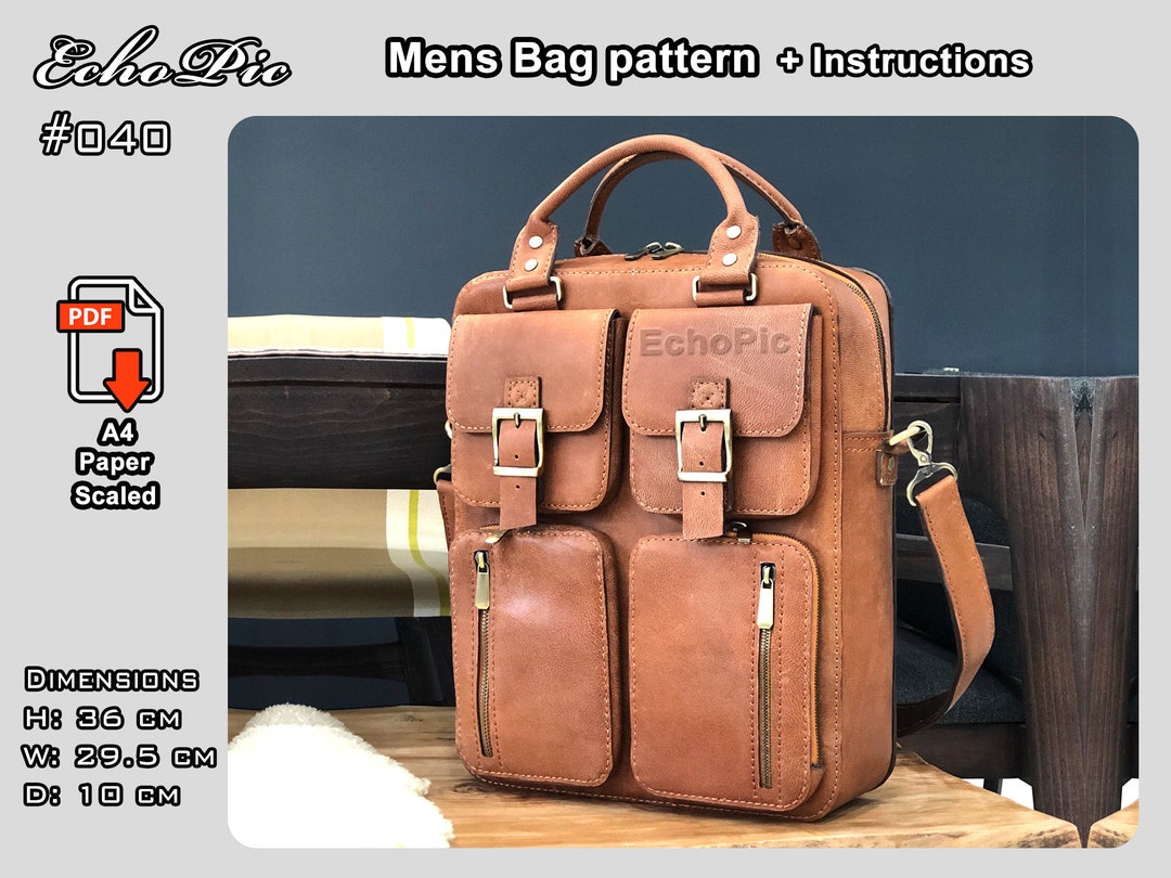 Leather Man's Bag Template - Printable Scaled Files (pdf) - Bag Pattern ...
