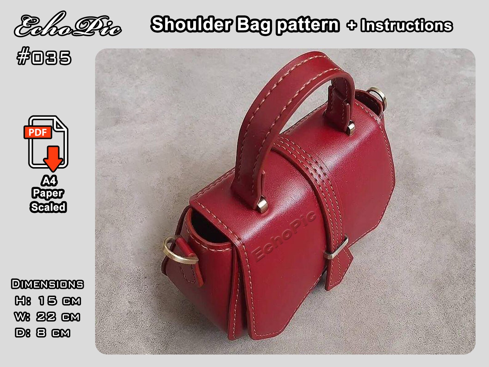 Leather Shoulder Bag Template - Printable Scaled Files (pdf) - Bag ...