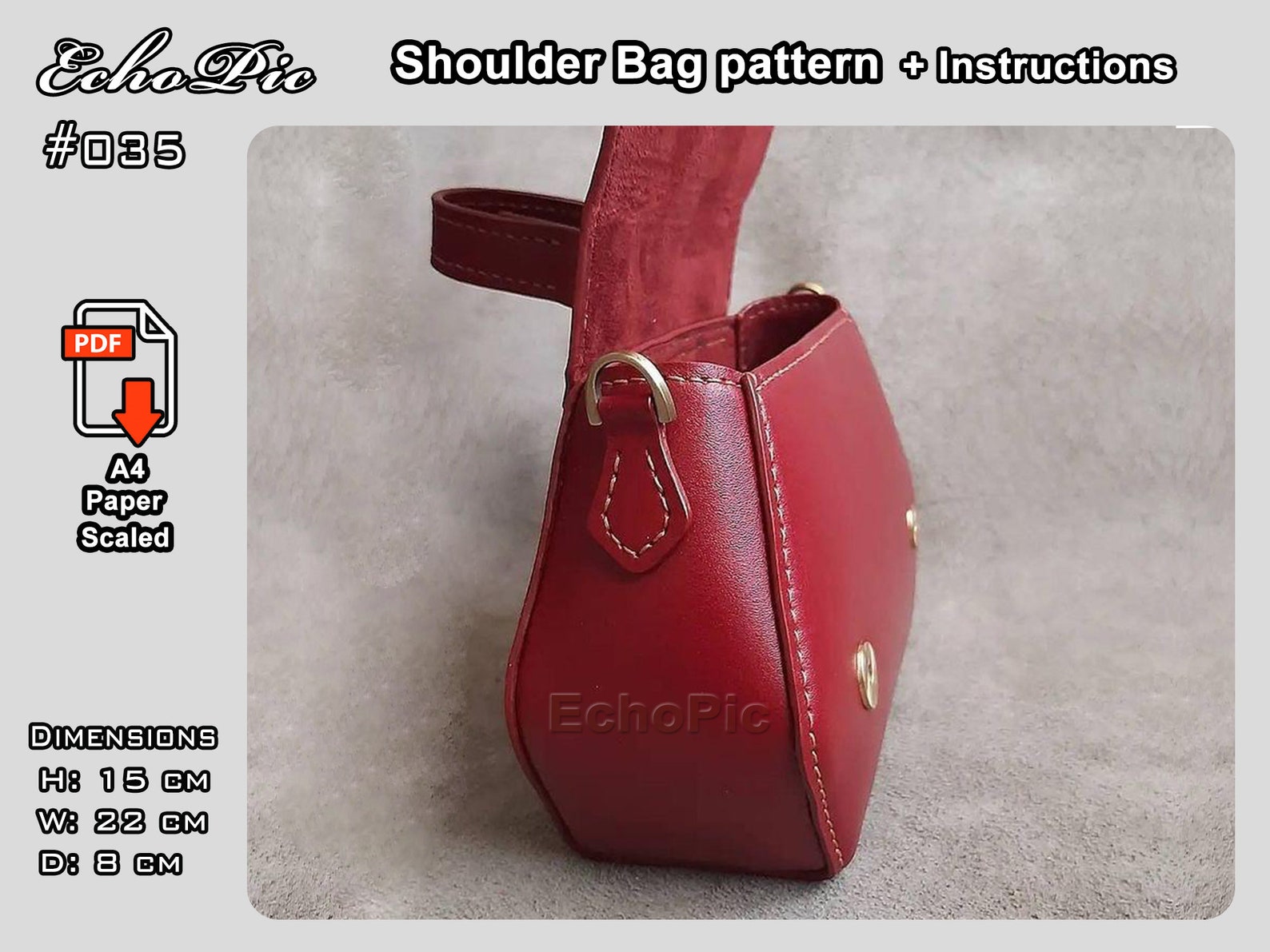 Leather Shoulder Bag Template - Printable Scaled Files (pdf) - Bag ...