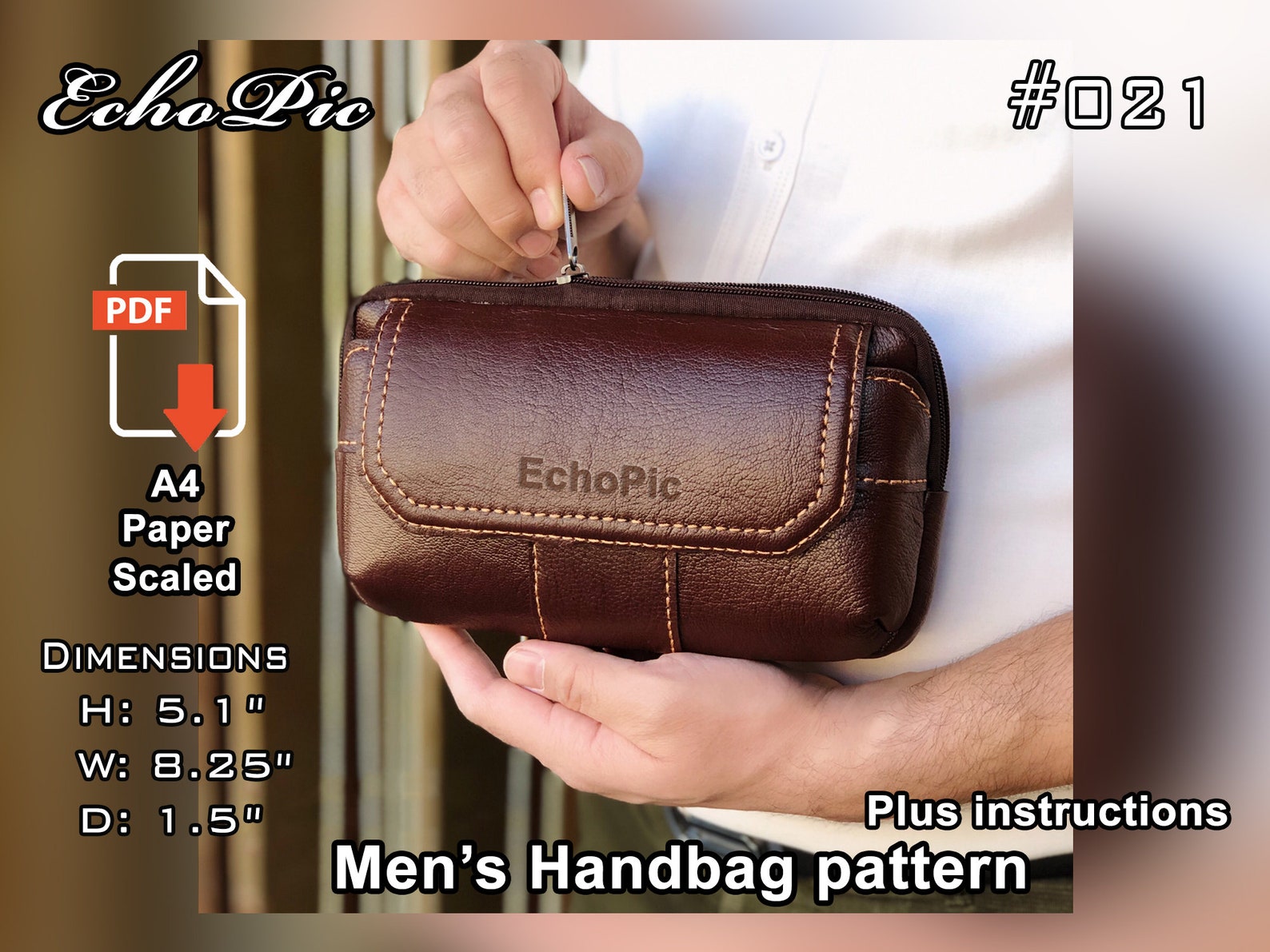 Leather men's hand bag template printable scaled files | Etsy