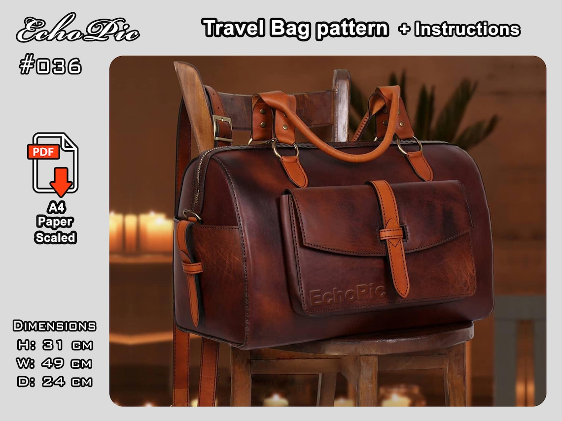 Leather Travel Bag Template Printable Scaled Files pdf - Etsy
