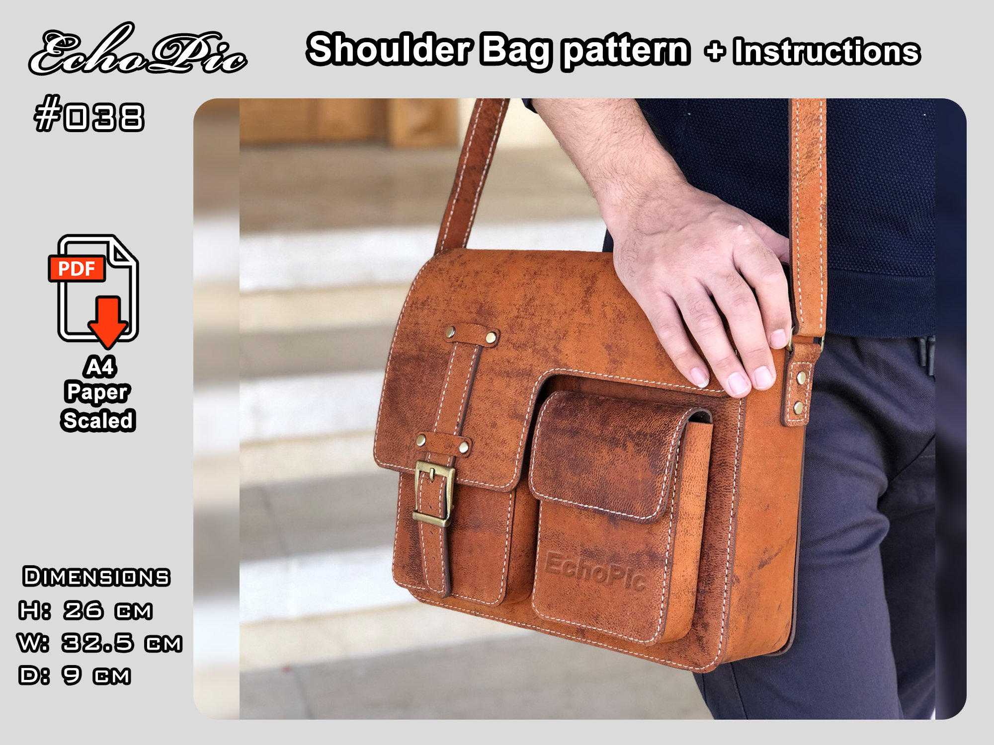 Leather Man's Shoulder Bag Template Printable Scaled - Etsy