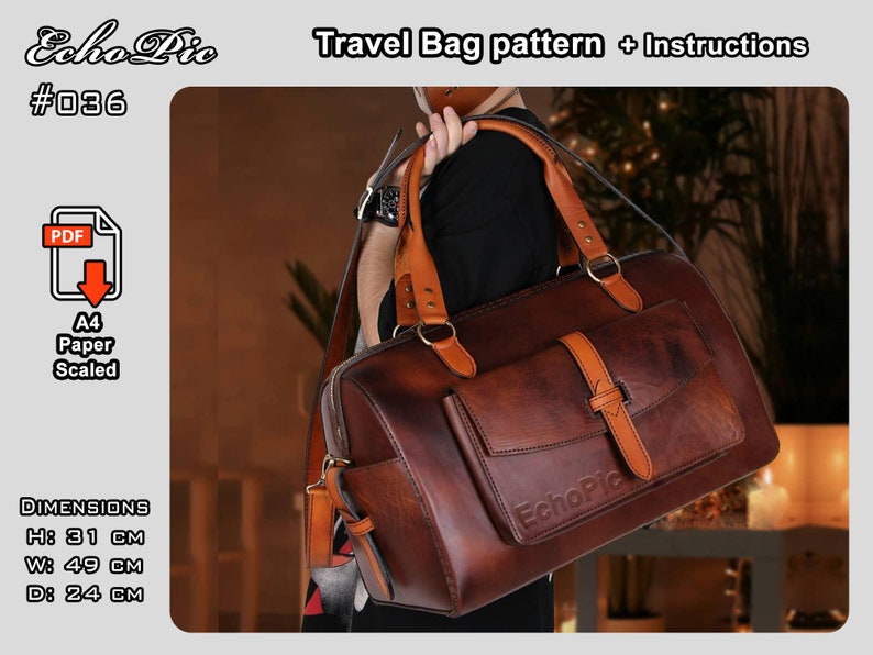 Leather Travel Bag Template Printable Scaled Files pdf - Etsy