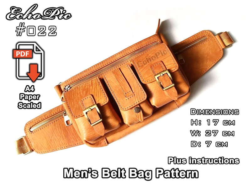 Leather Belt Bag Template - Printable Scaled Files (pdf) - Bag Pattern ...