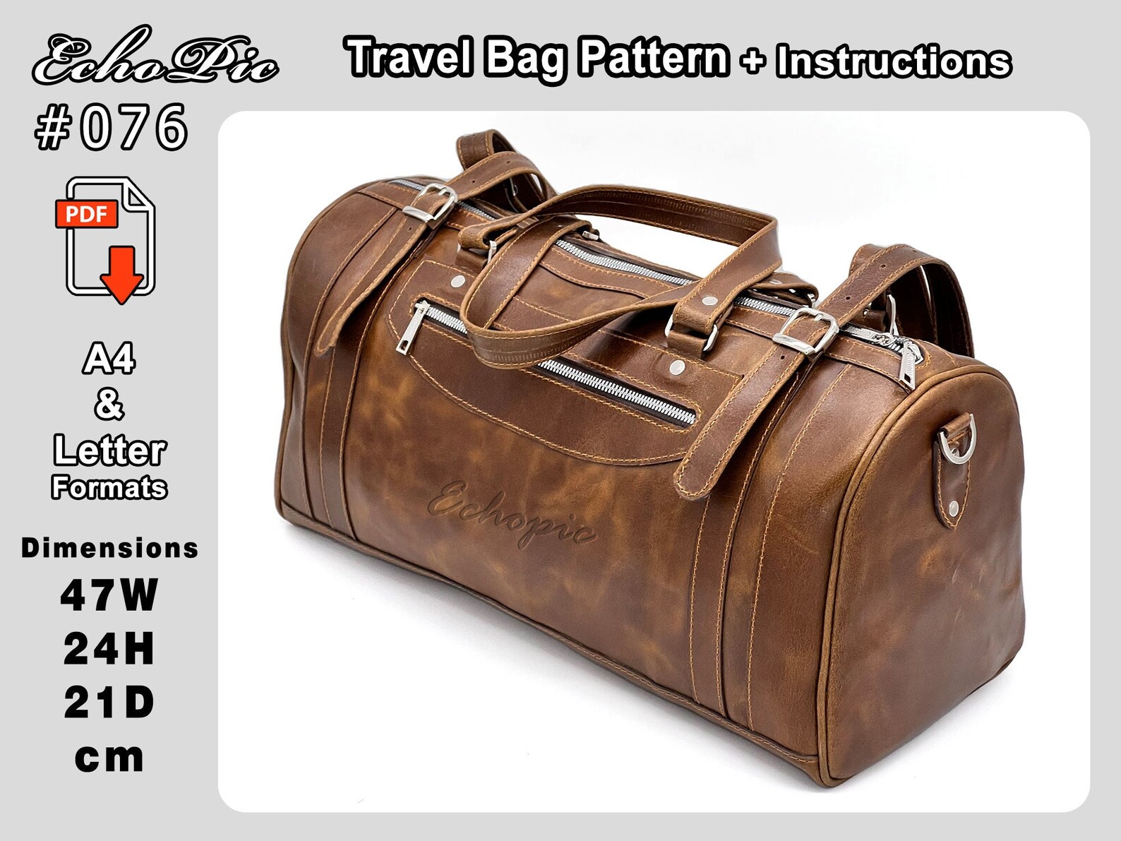 Travel Bag Pattern 076 - Letter & A4 (pdf) + Instructions - Duffel Bag ...