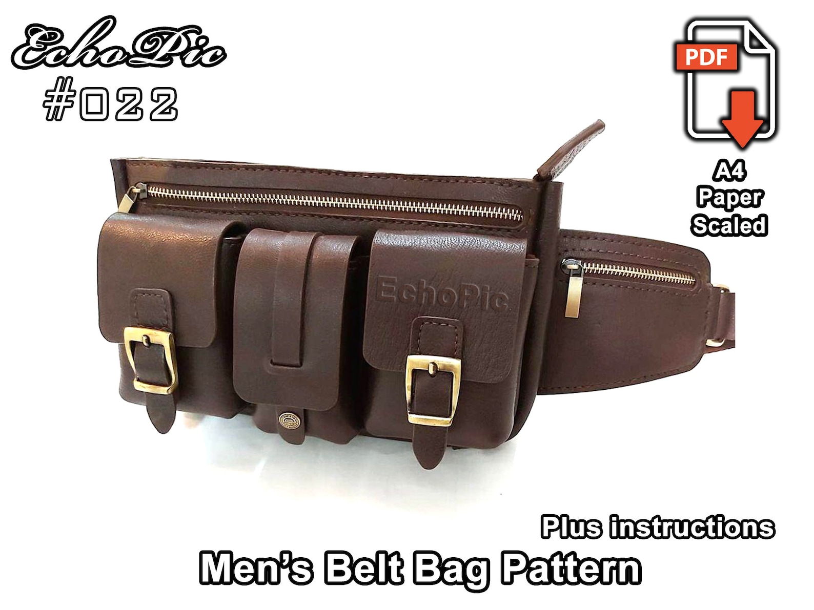 Leather Belt Bag Template - Printable Scaled Files (pdf) - Bag Pattern ...