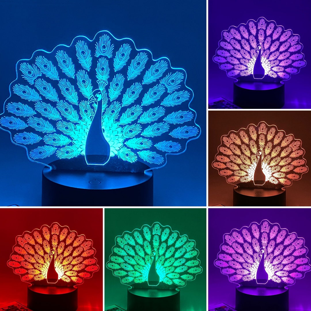 Personalized Peacock 3D LED Night Light Lamp - Great Gift, Centerpiece ...