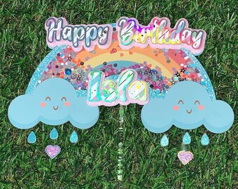 Unicorn Rainbow Shaker Cake Topper Custom Name & Age Glittery Birthday ...