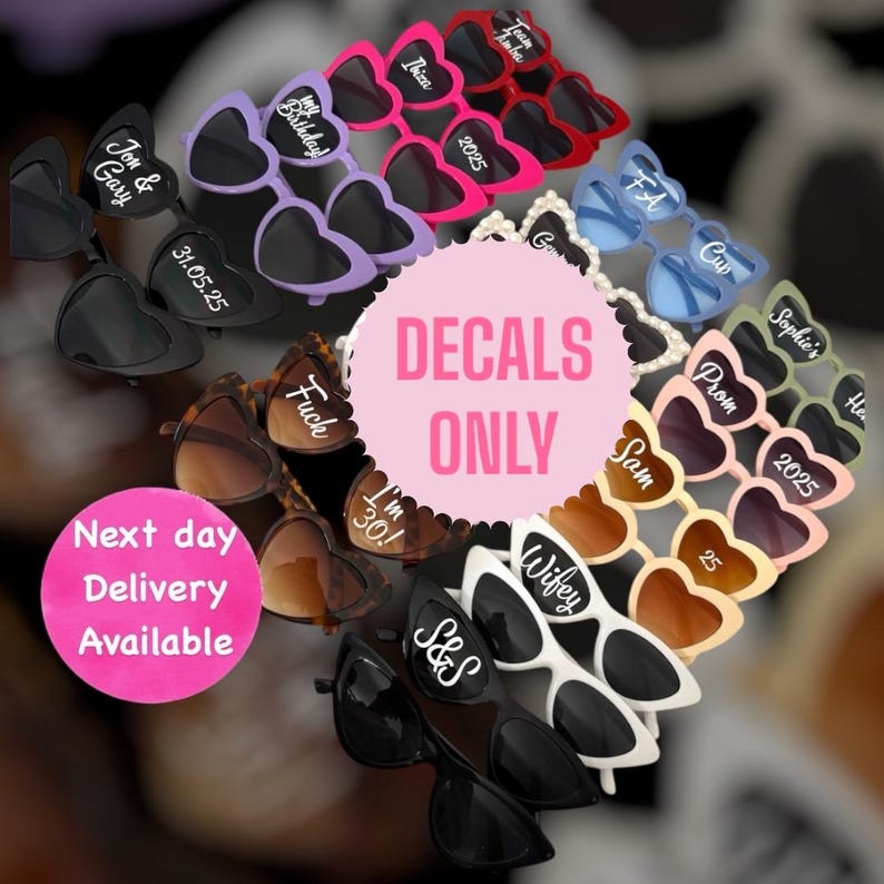 Personalized Wedding Sunglasses Stickers, Love Heart Decals ONLY - Etsy