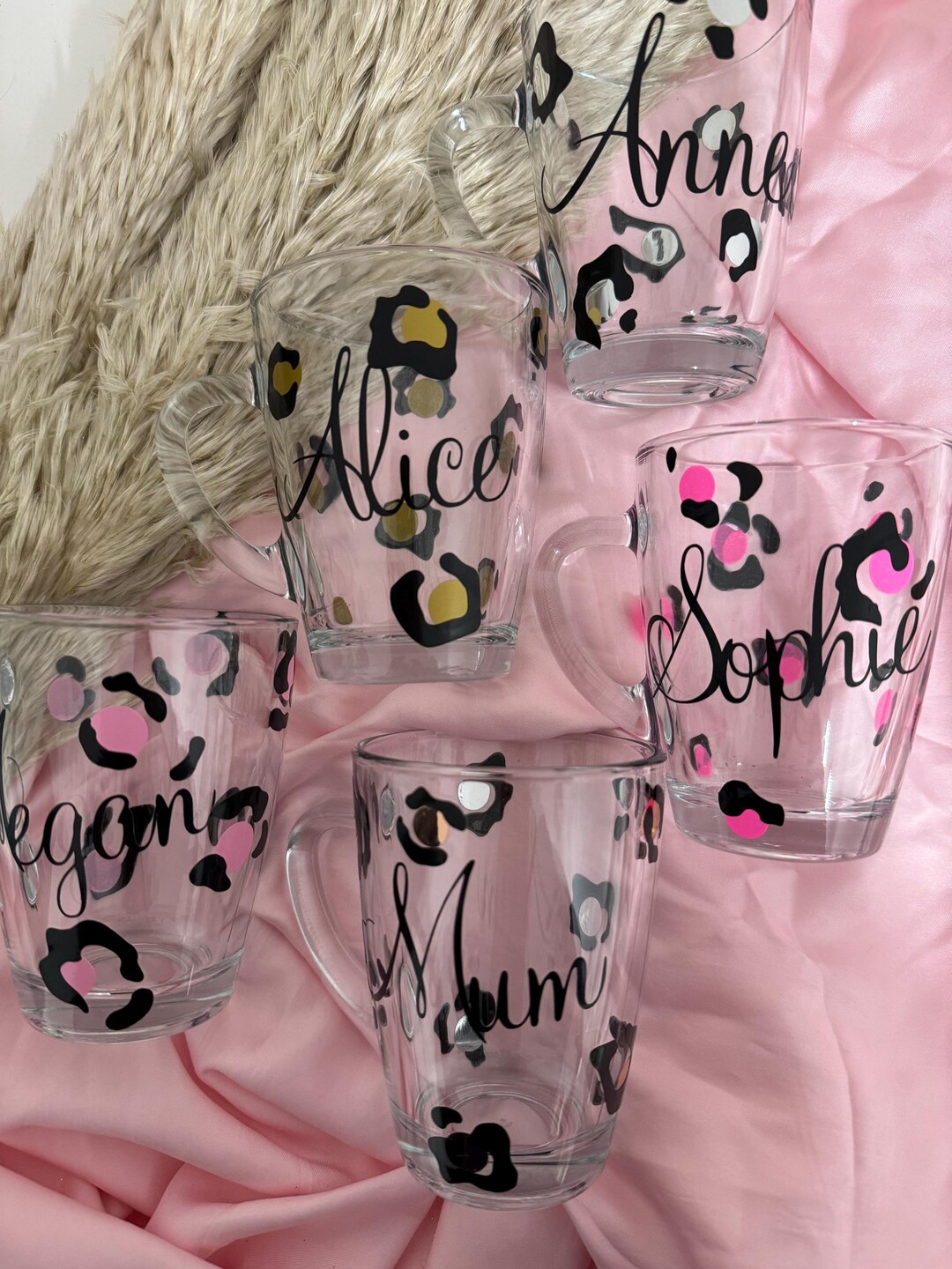 Personalized Leopard Print Glass Mug | Custom Name Vinyl Decal - Etsy
