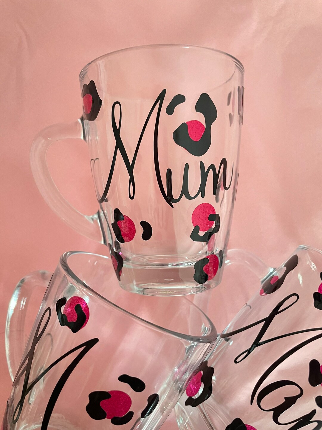 Taza de cristal personalizada con estampado de leopardo / Taza de café ...