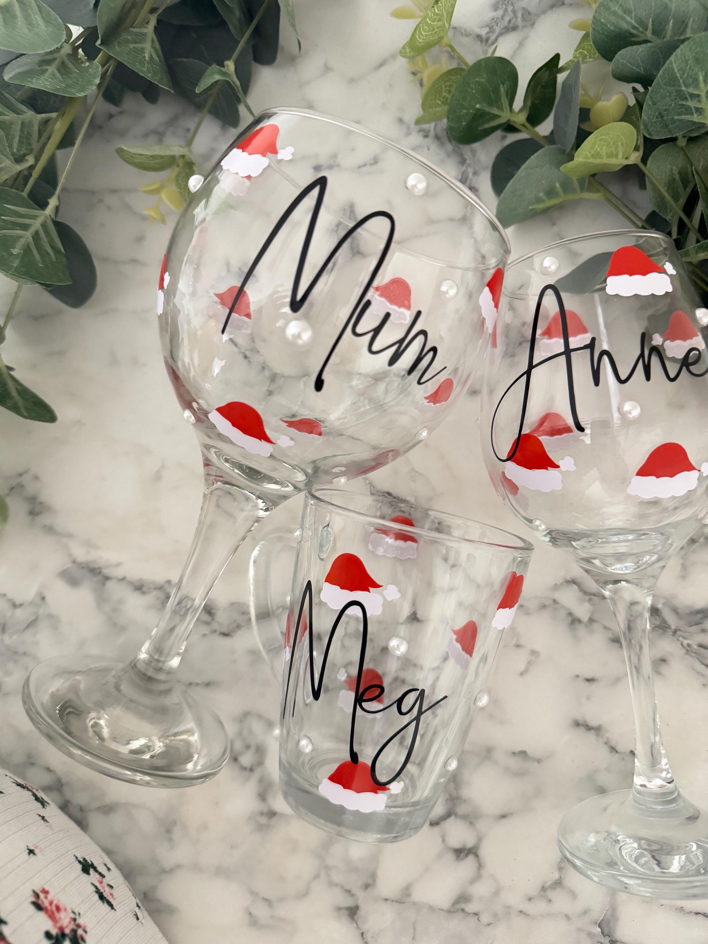 Personalized Christmas Glassware | Santa Hat Gin, Wine, Mug - Etsy