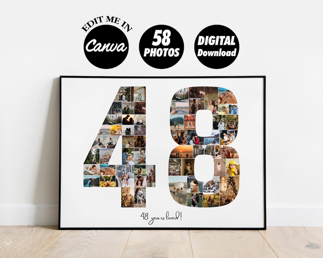 EDITABLE Custom 48th Birthday, 48th Anniversary Photo Collage Template ...
