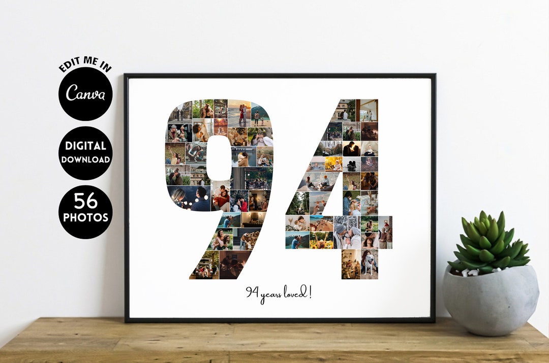 EDITABLE Custom 94 Years Birthday Photo Collage 94th Anniversary 94th ...