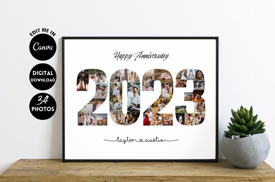 EDITABLE 34 Photos, Custom 2023 Photo Collage Template, Anniversary ...