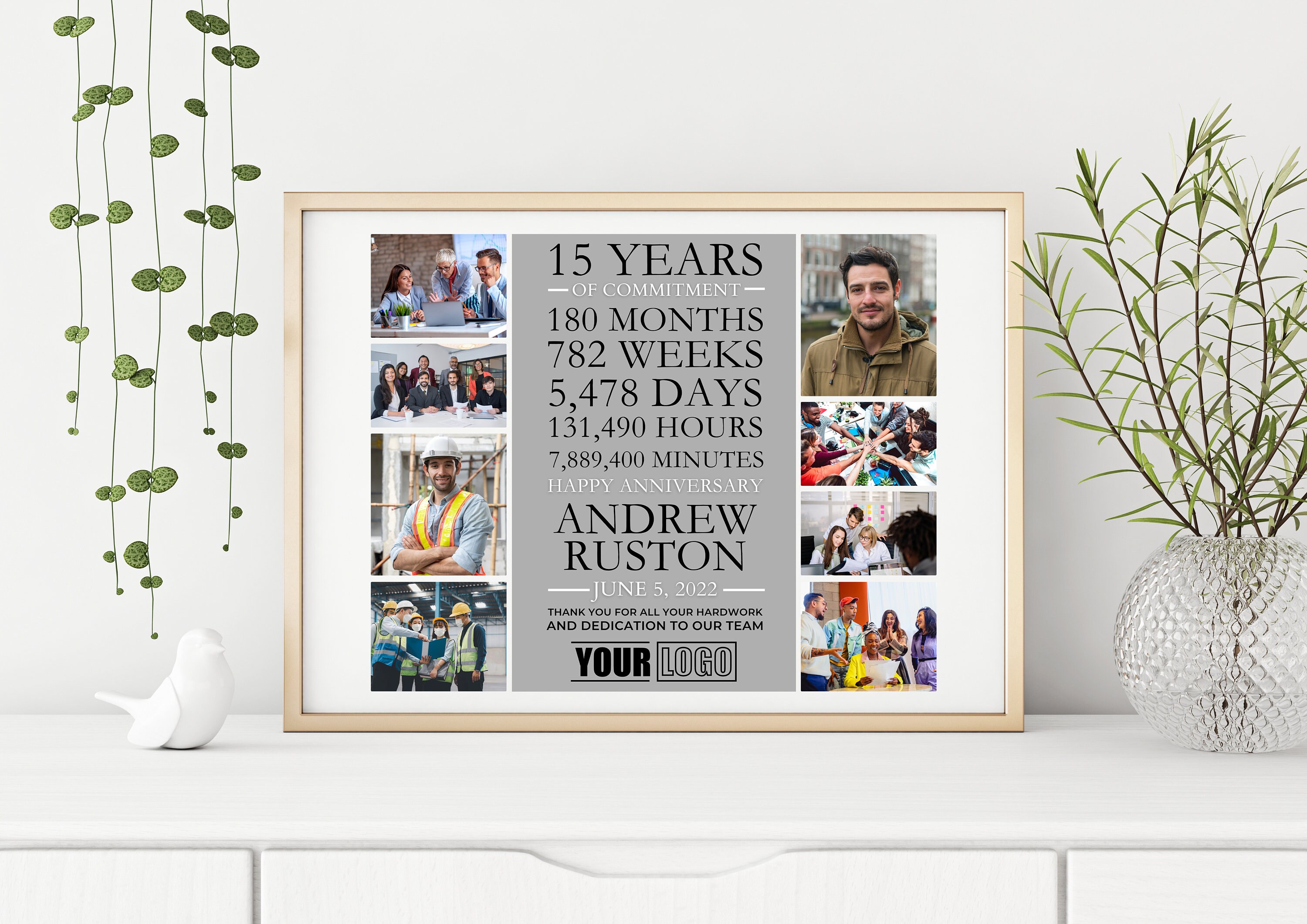 15 Years Employee Work Anniversary Photo Collage Template Gift (digital ...