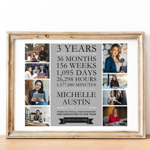 3 Years Employee Work Anniversary Photo Collage Template Gift (digital ...